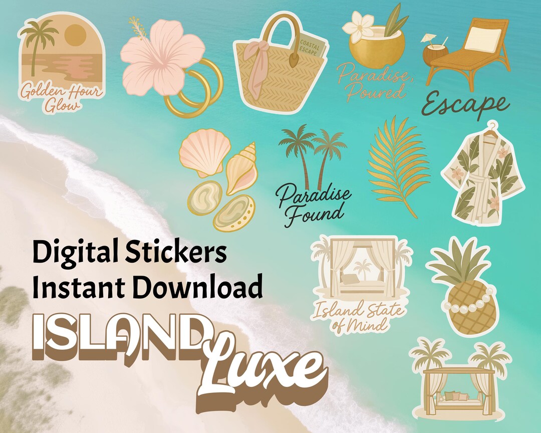 Island Luxe Sticker Clipart Collection - Coastal Escape, Paradise Found ...