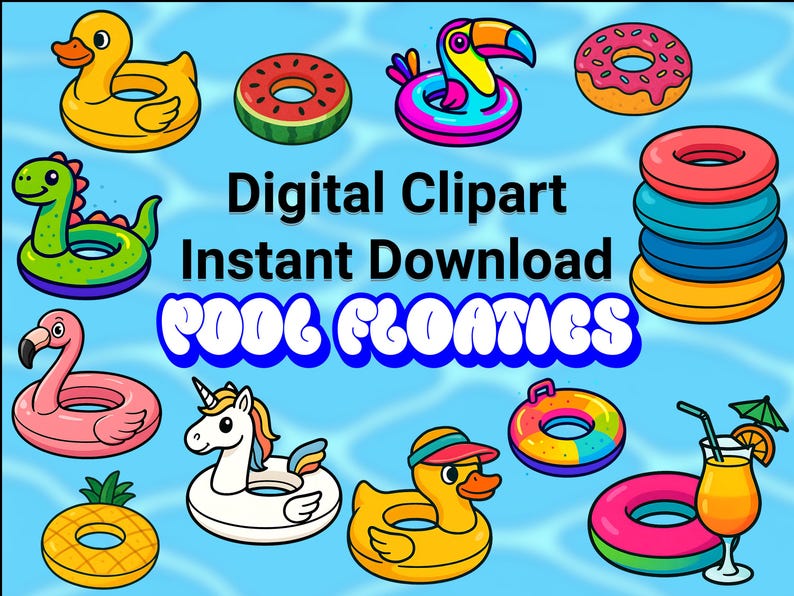 Colorful Cartoon Pool Float Clipart Collection for Summer Fun Instant ...