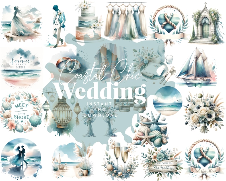 Coastal Chic Wedding Clipart Collection - Instant Download for ...