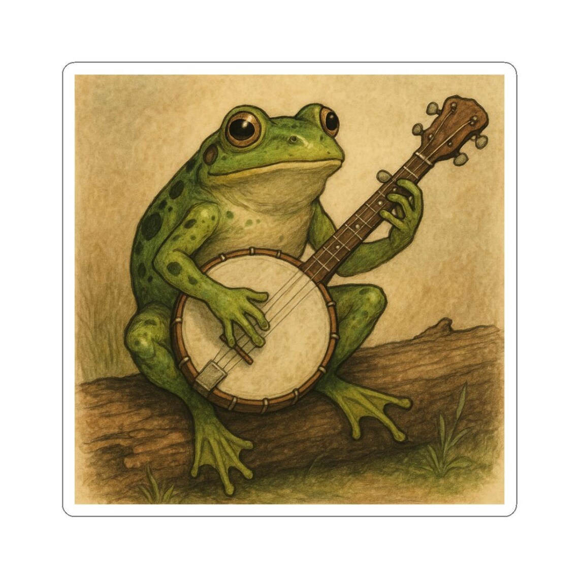 Frog Sticker for Laptop or Journal, Cute Banjo Vinyl Sticker, Whimsical ...