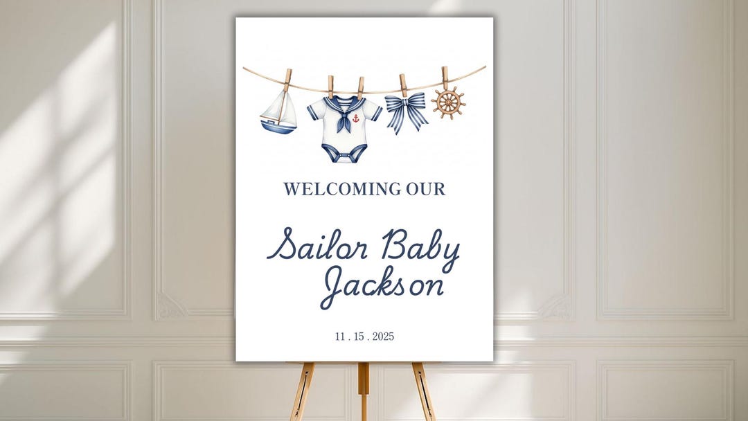 Sailor Baby Shower Welcome Sign, Nautical Ahoy It's a Boy Theme ...