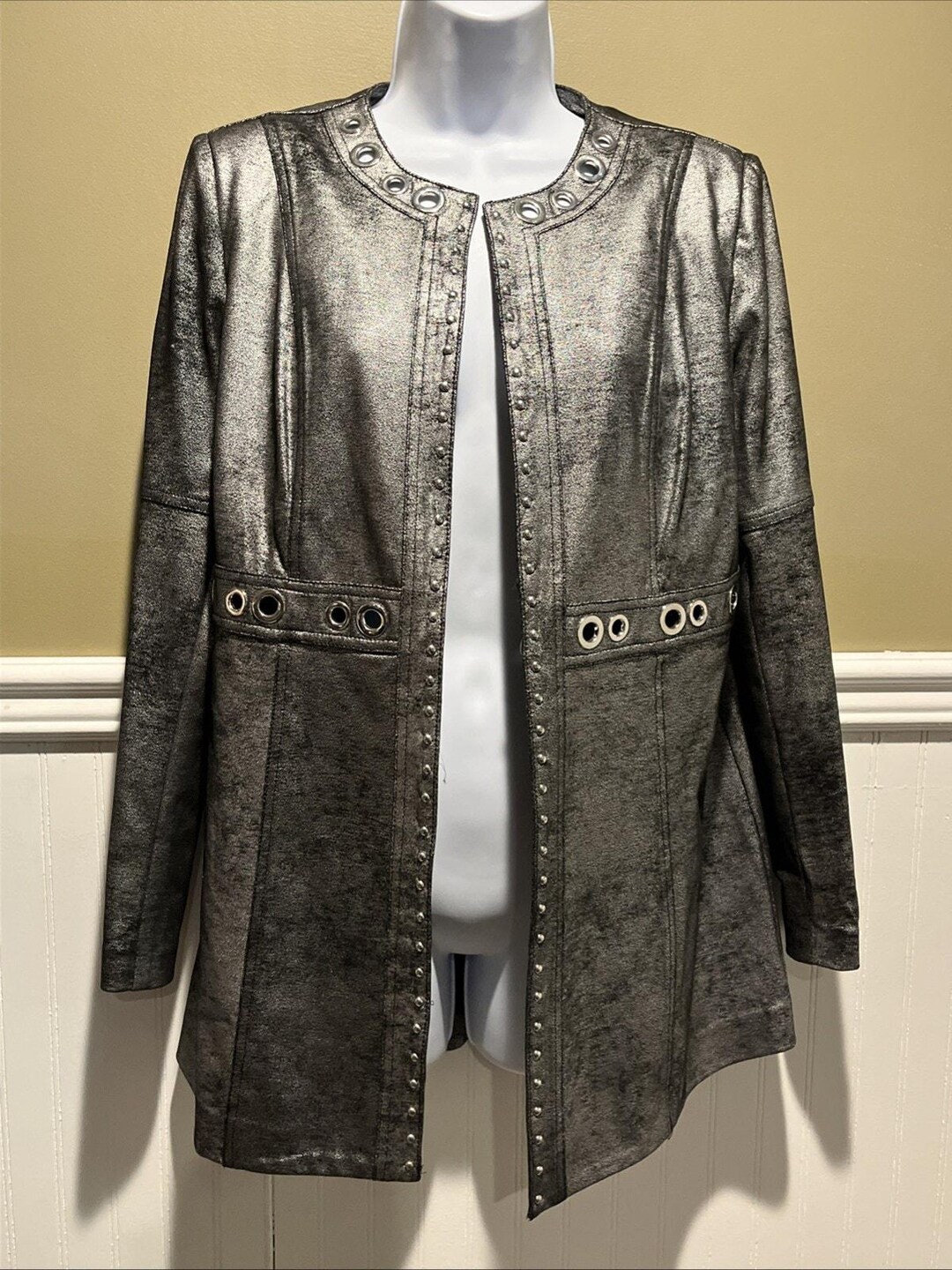 Lena Gabrielle Silver Black Metallic Stud Grommet Jacket Biker Punk ...