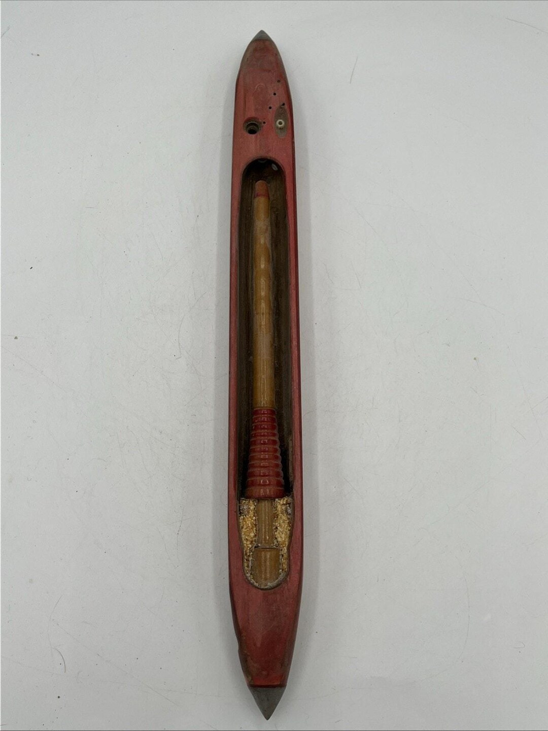 Weaving Wooden Shuttle, Vintage, Metal Tips, Original Thread Holder ...