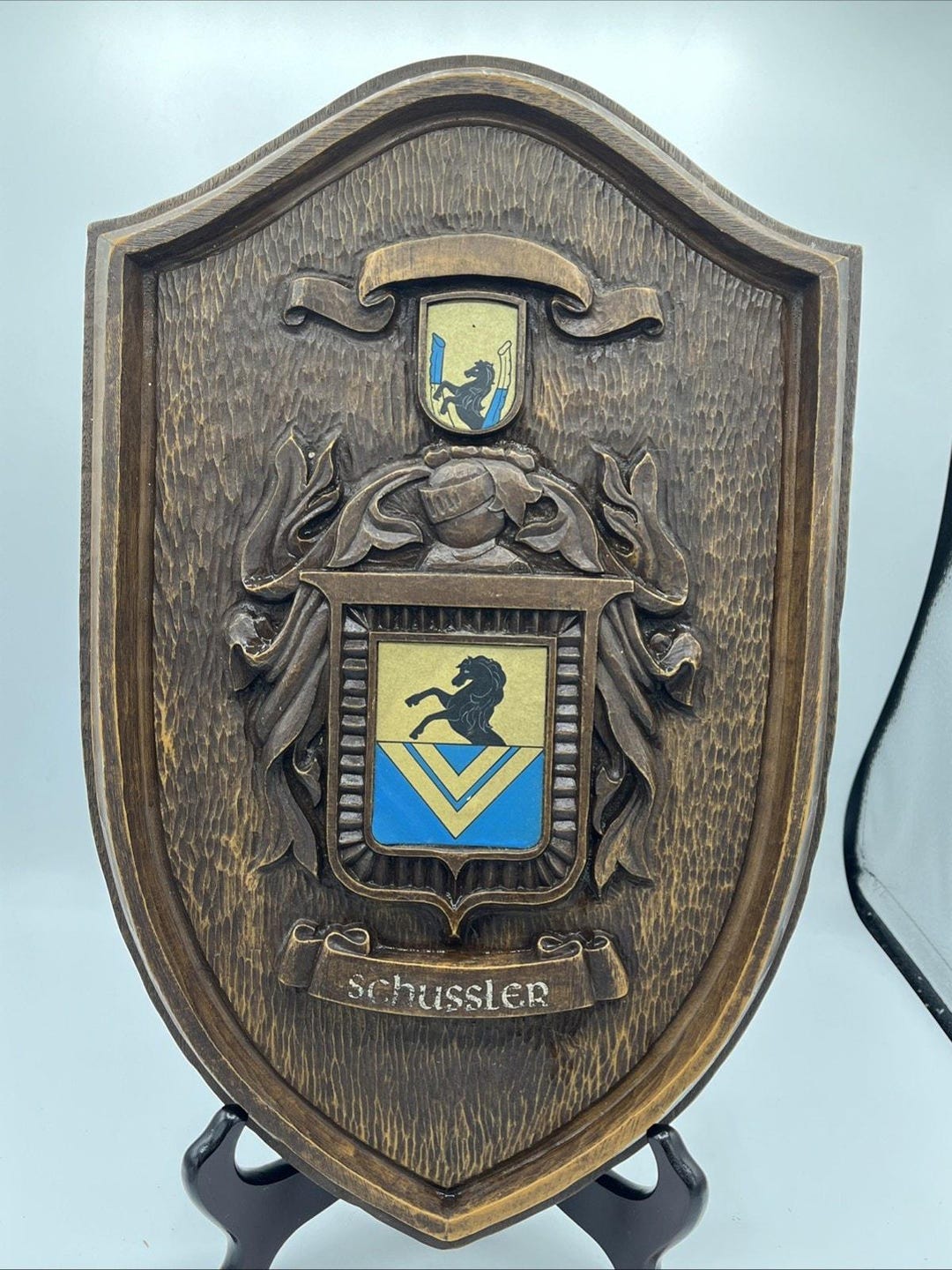 Vintage Wood-look Oberg Family Crest Coat of Arms Wall Plaque Shield 15 ...