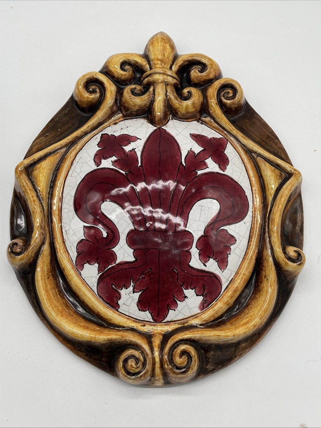 Vintage Hand Painted Chalkware Coat of Arms Wall Plaque 16" Firenze ...