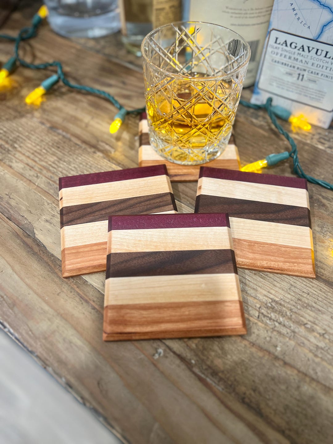 Handmade Wood Coasters Set, Walnut Maple Cherry Purpleheart Coasters ...