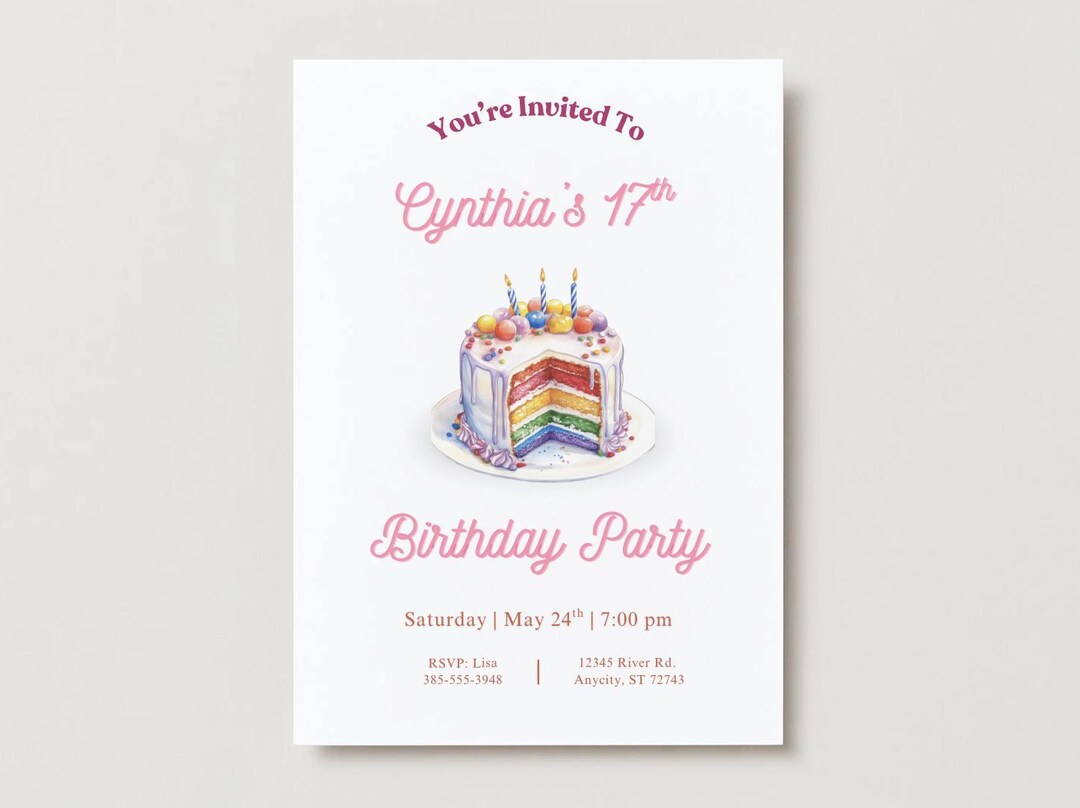 Watercolor Birthday Cake Invitation: Modern Party Invite (digital ...