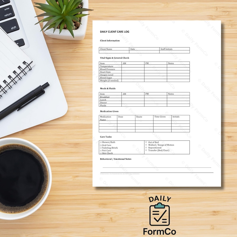 Editable Daily Client Care Log Template. Printable Care Log Sheet ...