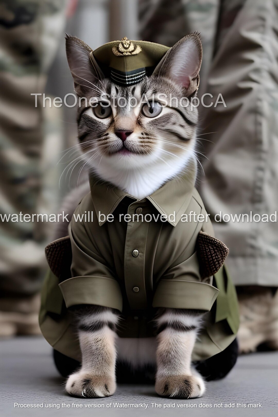 Cat in Army Uniform Digital Print Instant Download High Quality ...