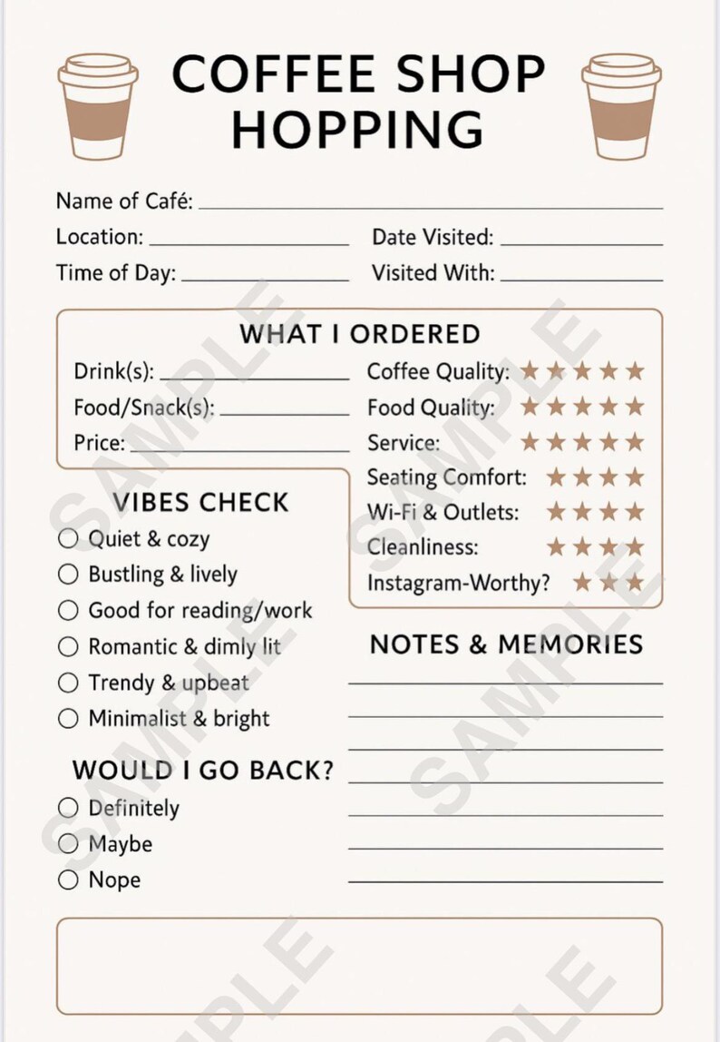Coffee Shop Hopper Journal Page - Etsy