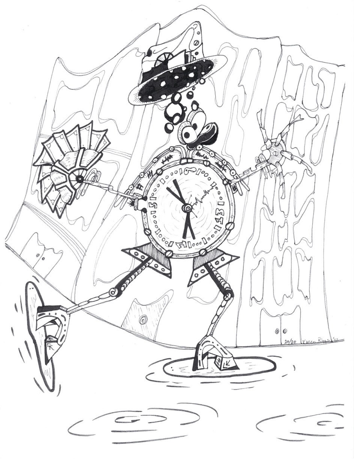 Limited Edition Mechanical Clock Man II Print. 8 1/2 X 11 on White ...