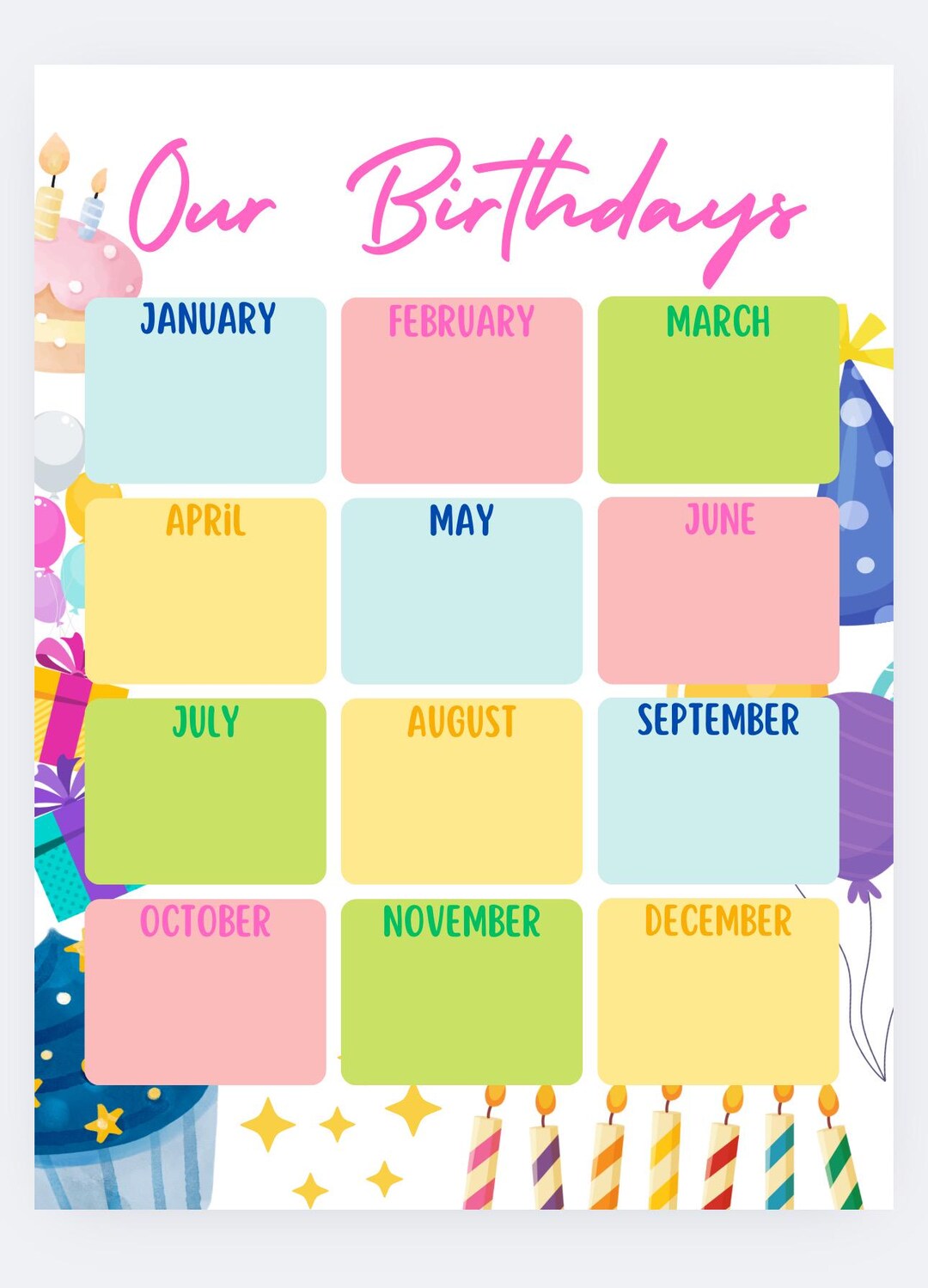 Printable Classroom Birthday Chart | Student Birthday Poster | Monthly ...