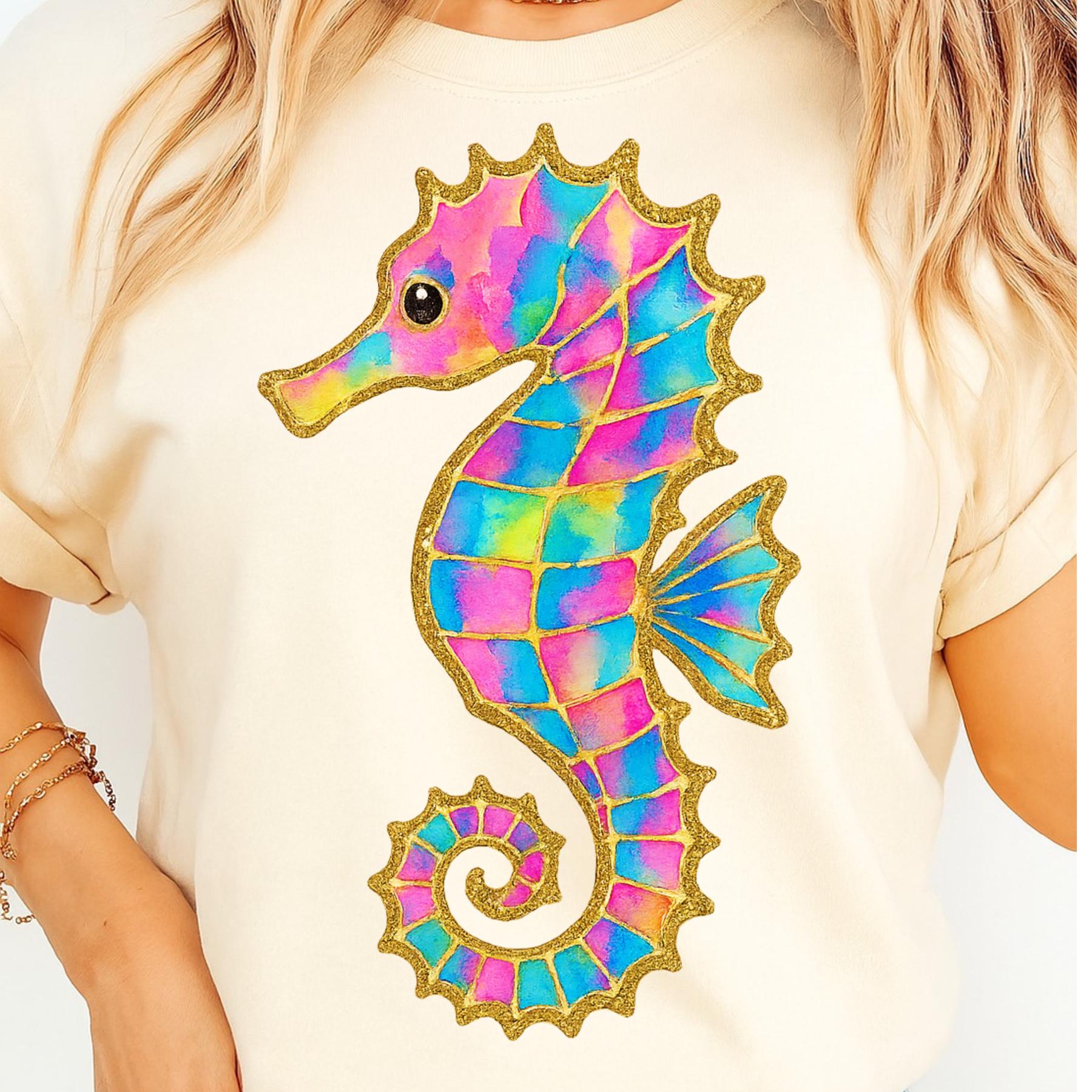 Vibrant Summer Seahorse PNG, Neon Beach Sublimation Design, Colorful ...