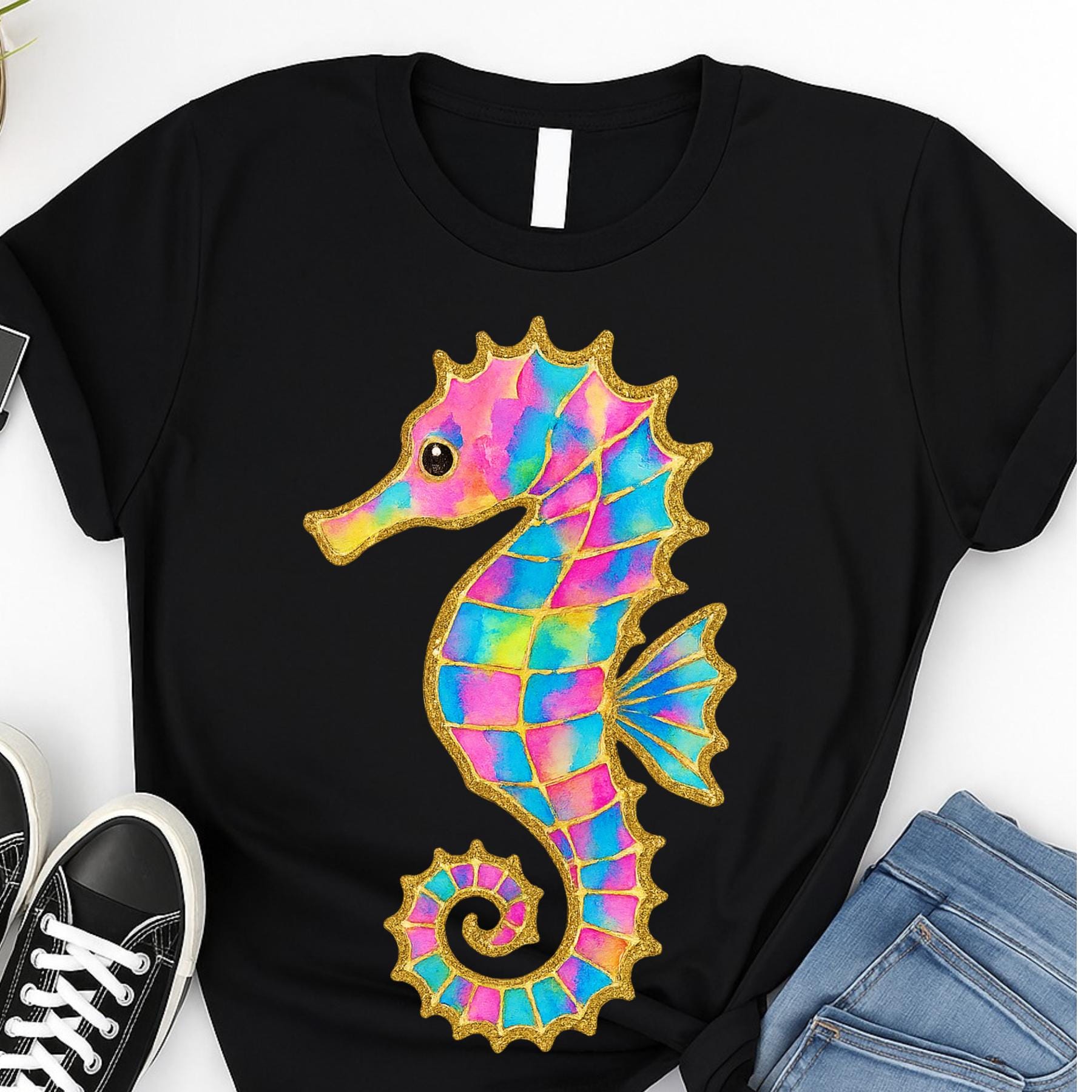 Vibrant Summer Seahorse PNG, Neon Beach Sublimation Design, Colorful ...