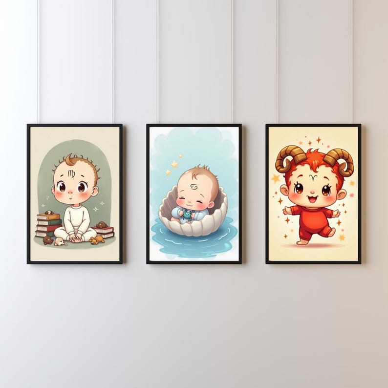 Chibi Zodiac Kids Printable Art Bundle – All 12 Astrology Signs | Cute Digital Wall Art ...
