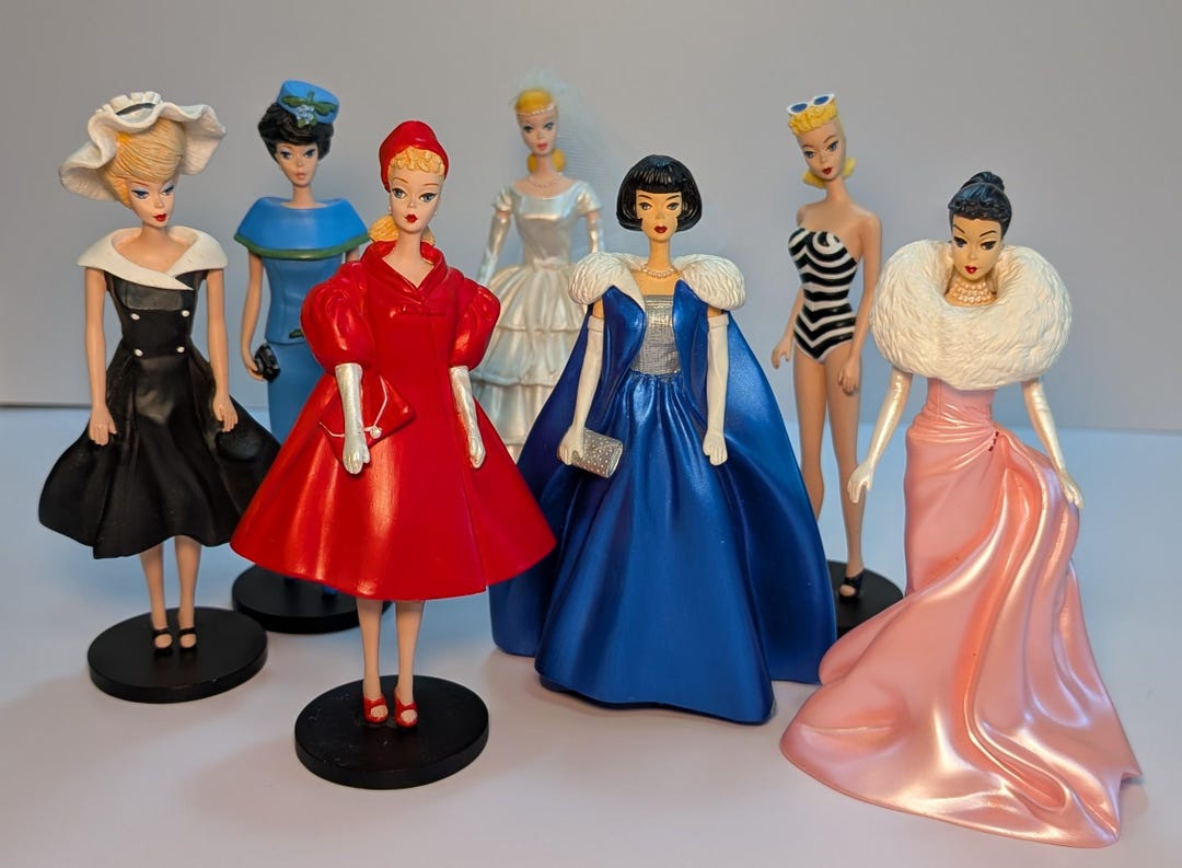 Barbie Figurine Collection – Set of 7 Iconic 1959–60s Outfits Vintage ...
