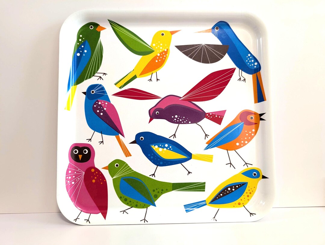 Colorful Birds Serving Tray Hummingbird Owl; Melamine Square ...