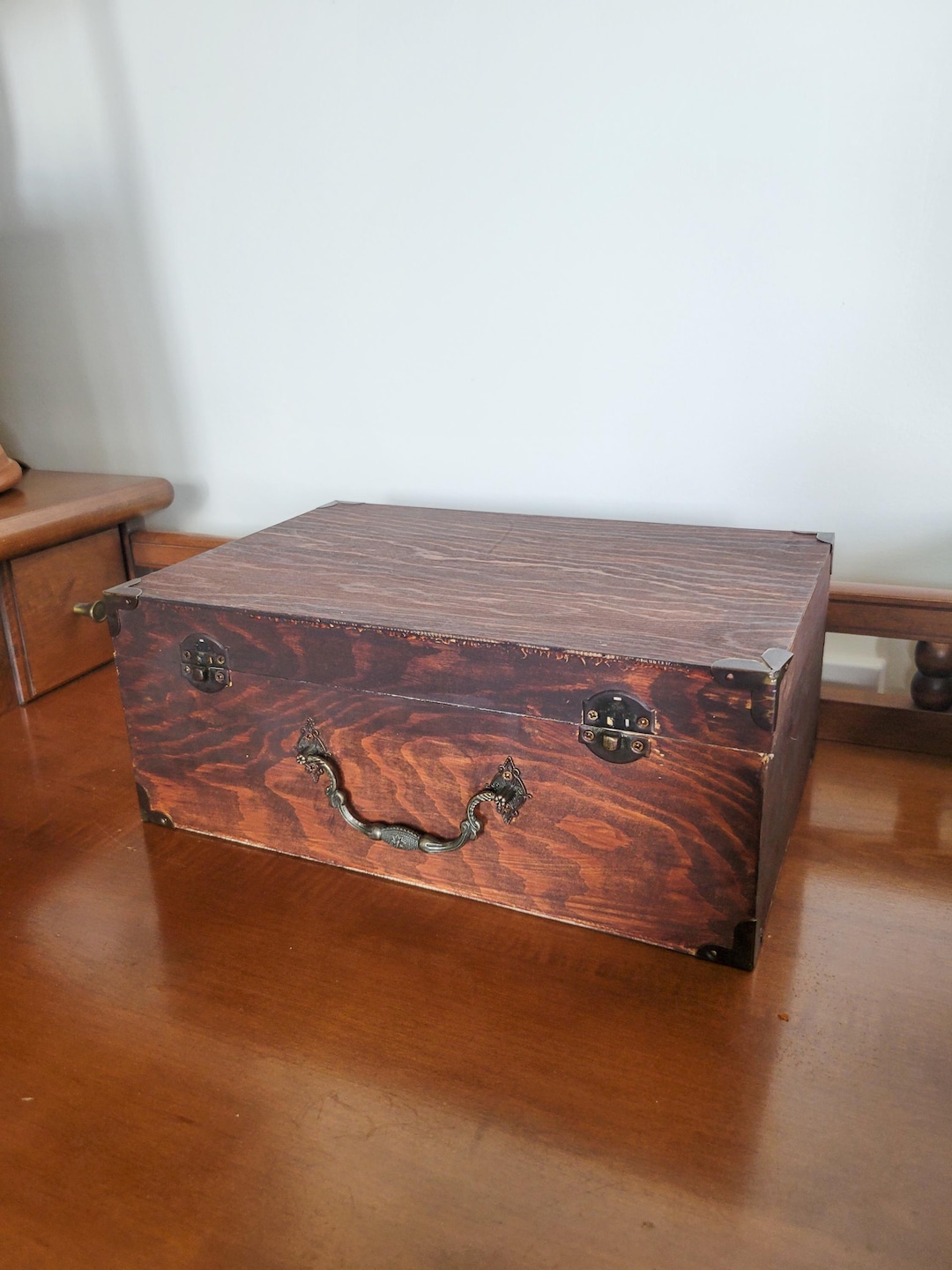 Rustic Wooden Storage Box With Handle – Vintage Style Keepsake Chest ...