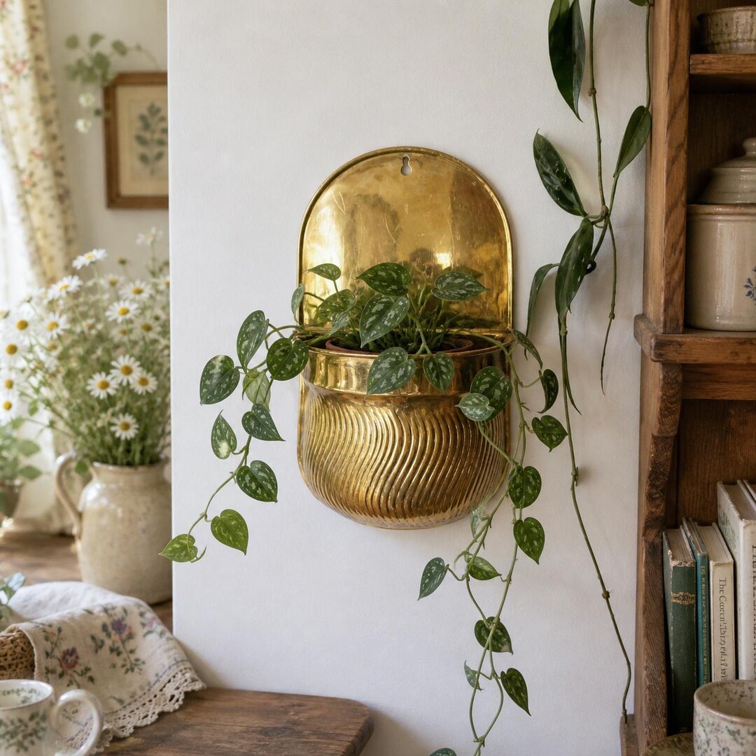 Vintage Brass Wall Planter, Mid Century Modern Hanging Planter ...