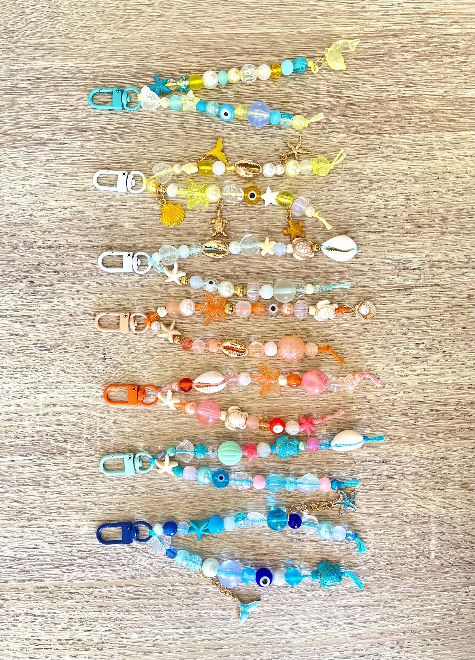 Beach Coastal Chic Beaded Bag Charm Keychain Purse Accessory Zipper ...
