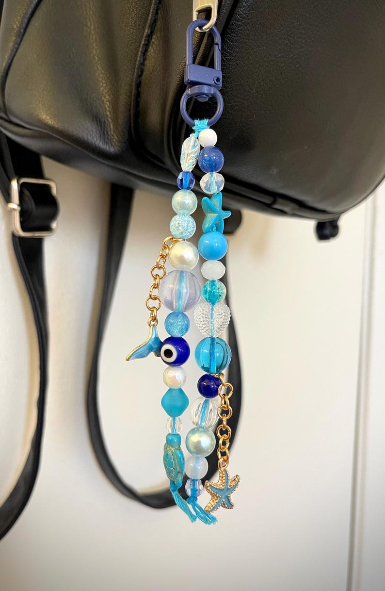 Beach Coastal Chic Beaded Bag Charm Keychain Purse Accessory Zipper ...