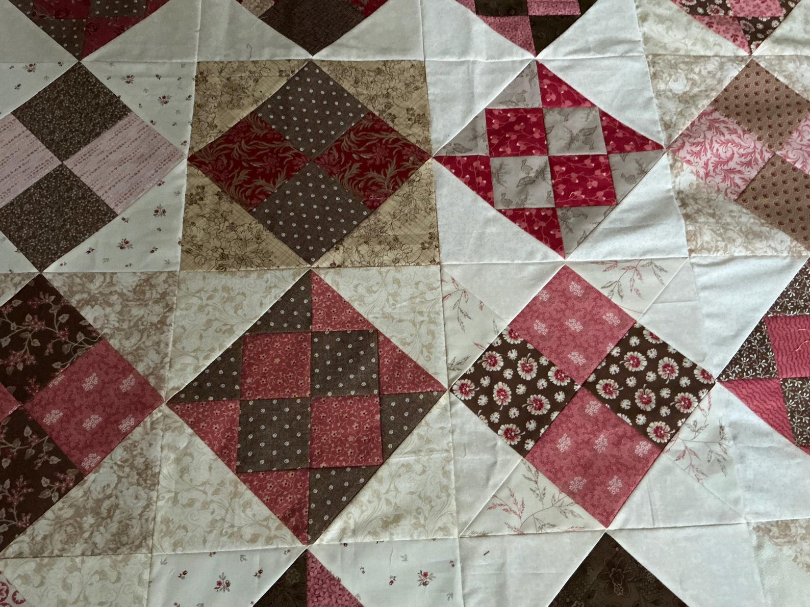 Unfinished Handmade Patchwork Quilt Top Berry Mocha Pattern Andover ...