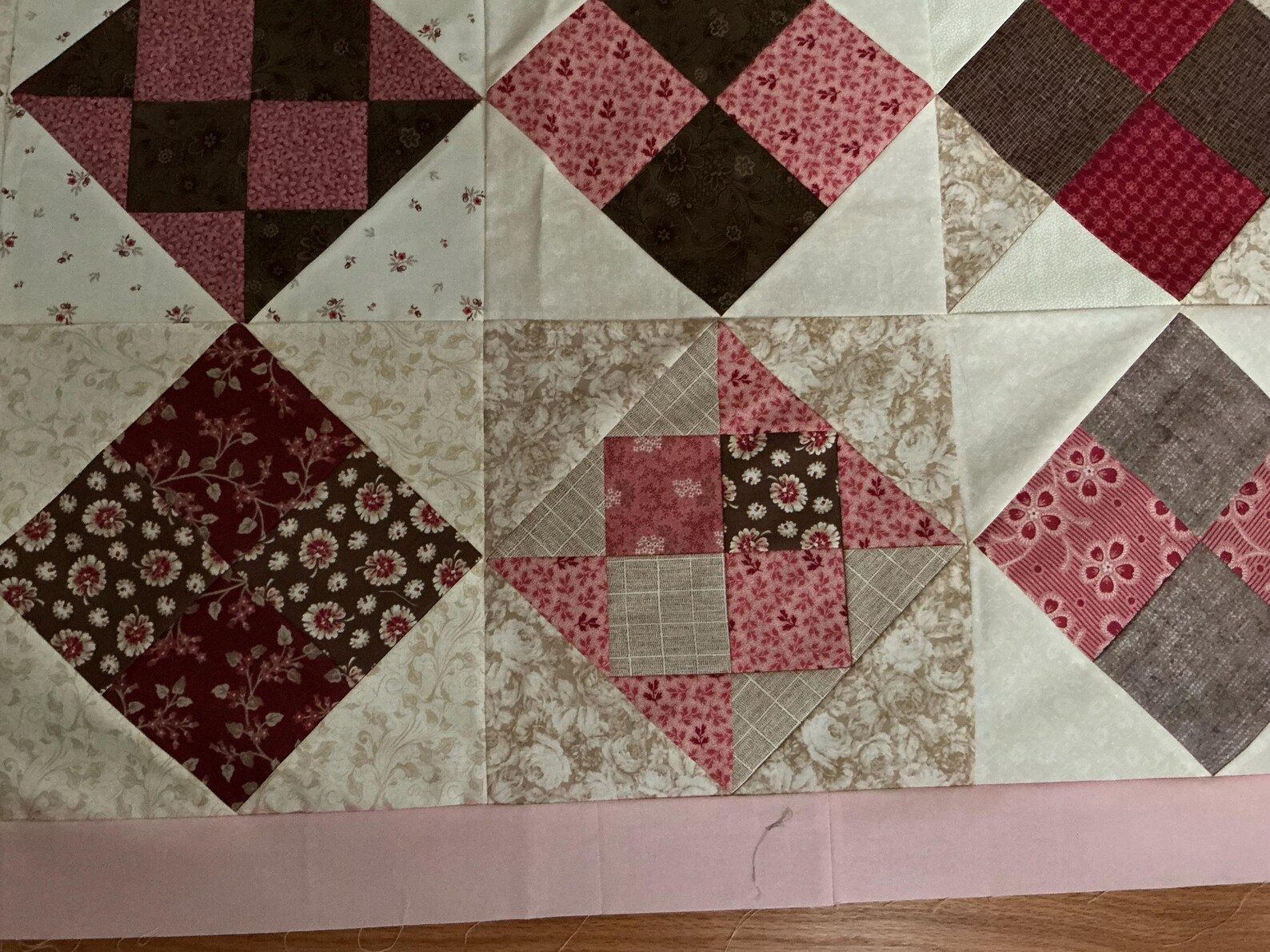 Unfinished Handmade Patchwork Quilt Top Berry Mocha Pattern Andover ...