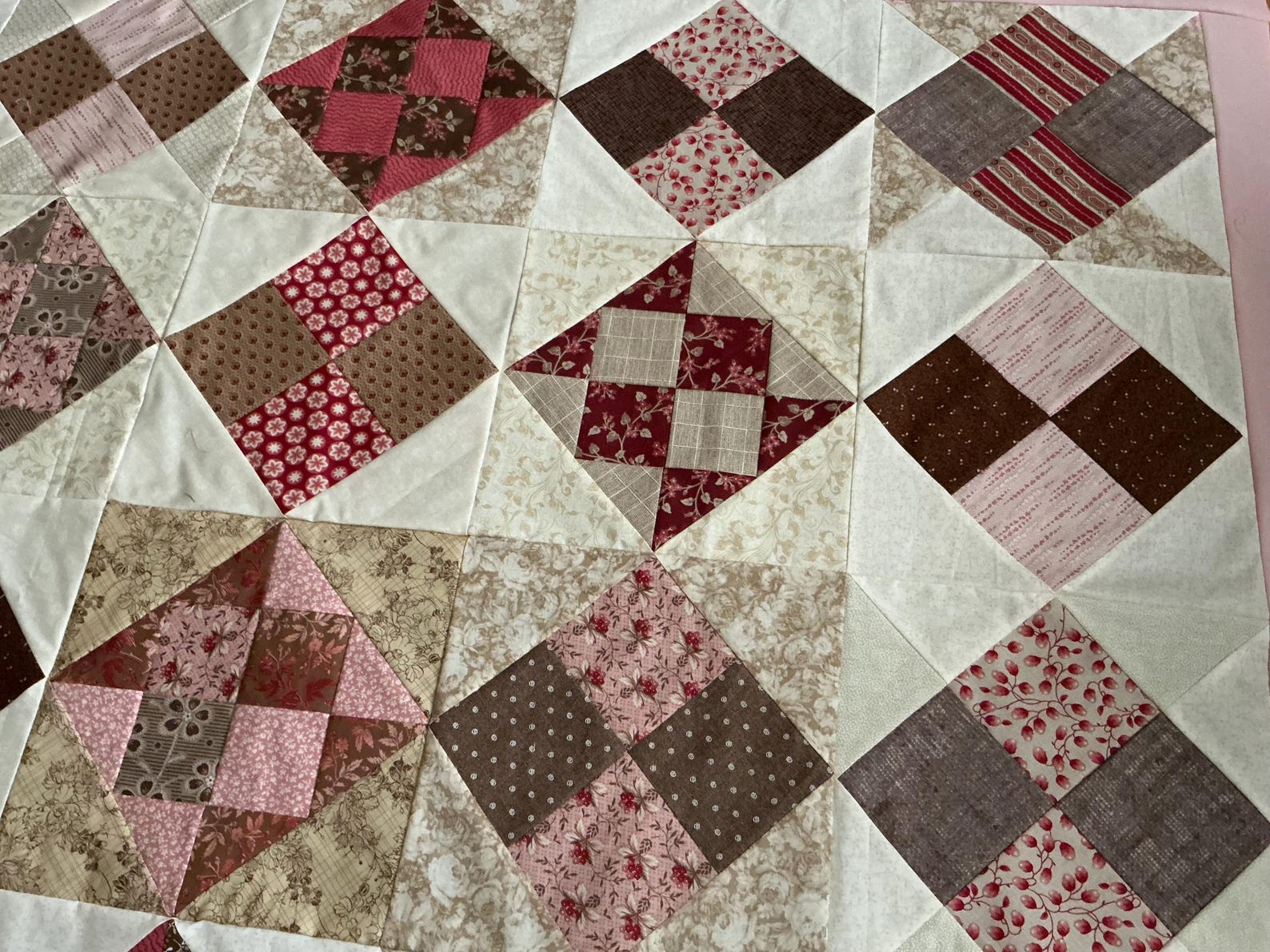 Unfinished Handmade Patchwork Quilt Top Berry Mocha Pattern Andover ...