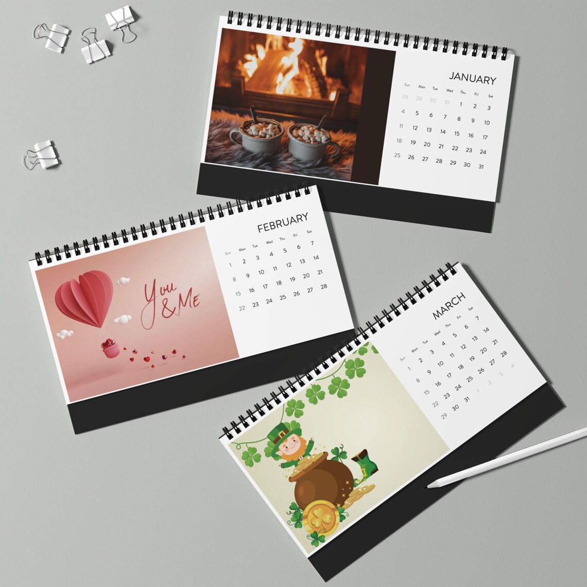 2026 Desk Calendar Minimal Grid Desktop Calendar With Photo Layout - Etsy