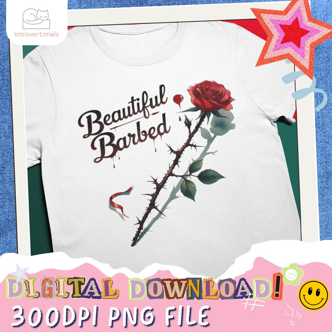 Beautiful Barbed Rose PNG, Gothic Tattoo Style Rose Digital Download ...