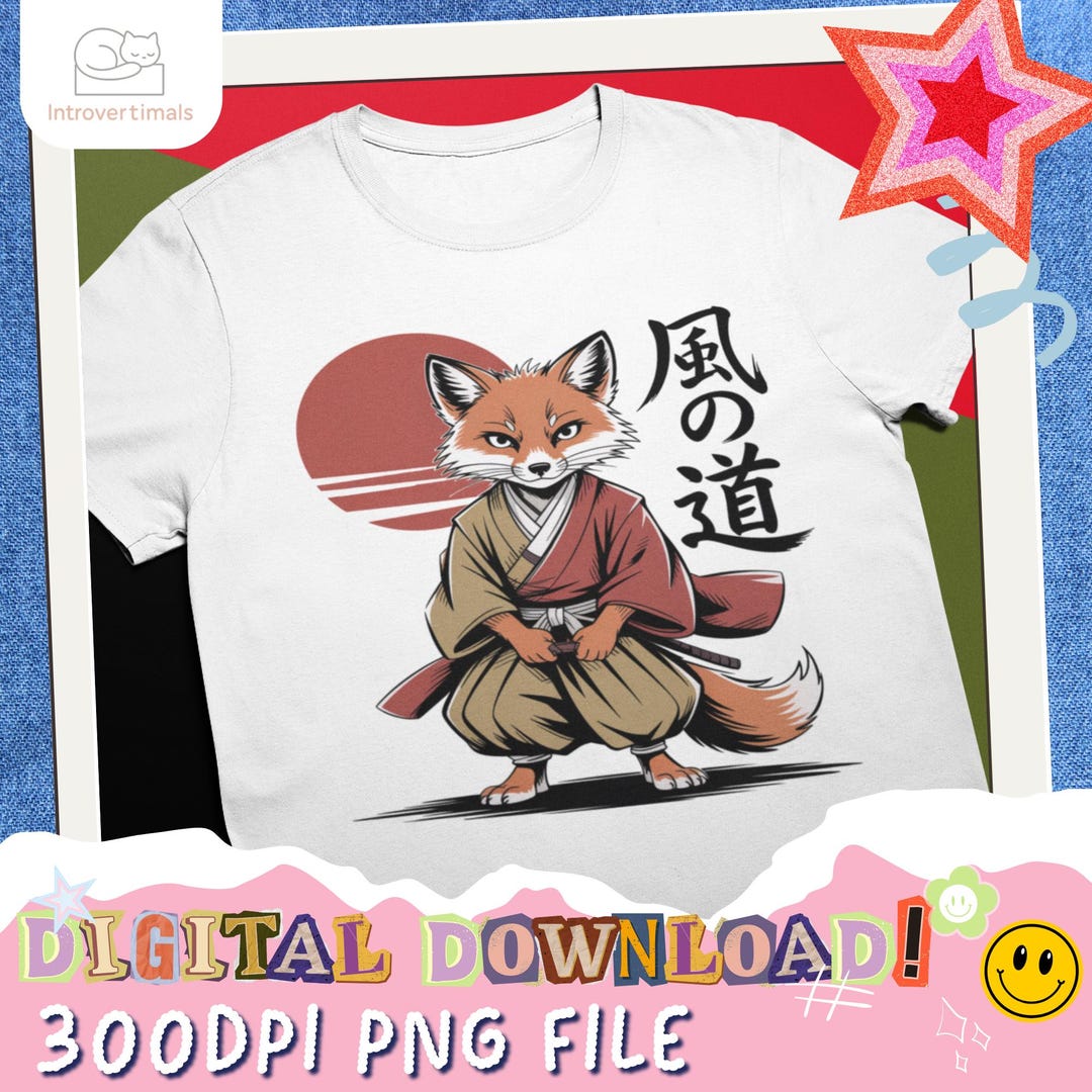 Fox Samurai PNG – Japanese Warrior Fox With Katana, Sunset and Kanji ...
