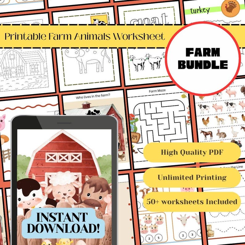 Farm Animals Worksheets, Printable Farm Animals Bundle, Farm Animals ...
