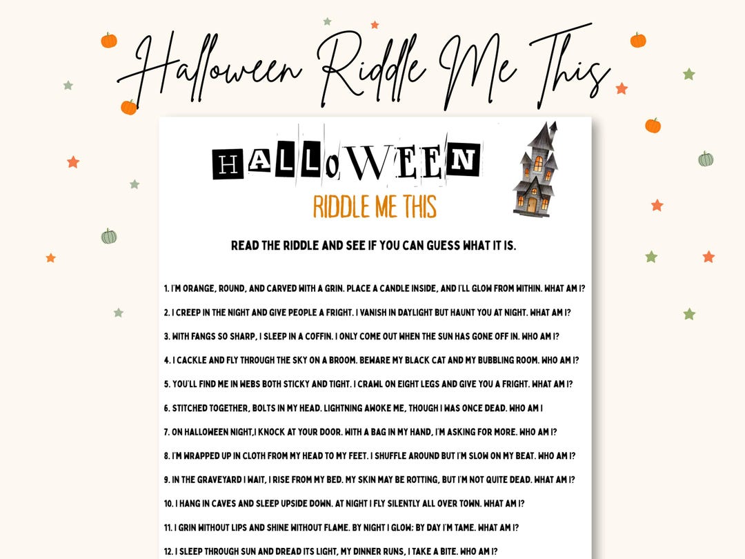 Halloween Riddles Game, Adults Halloween Games Printable, Halloween ...