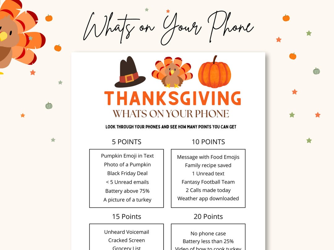 Whats on Your Phone Thanksgiving, Thanksgiving Party Game, Thanksgiving ...