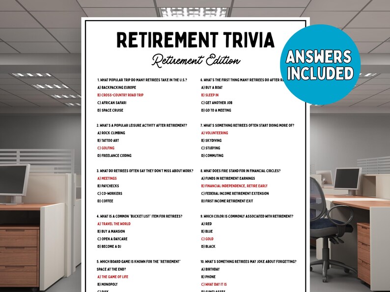 Retirement Trivia Game, Fun Party Activity (PDF Download) - Etsy
