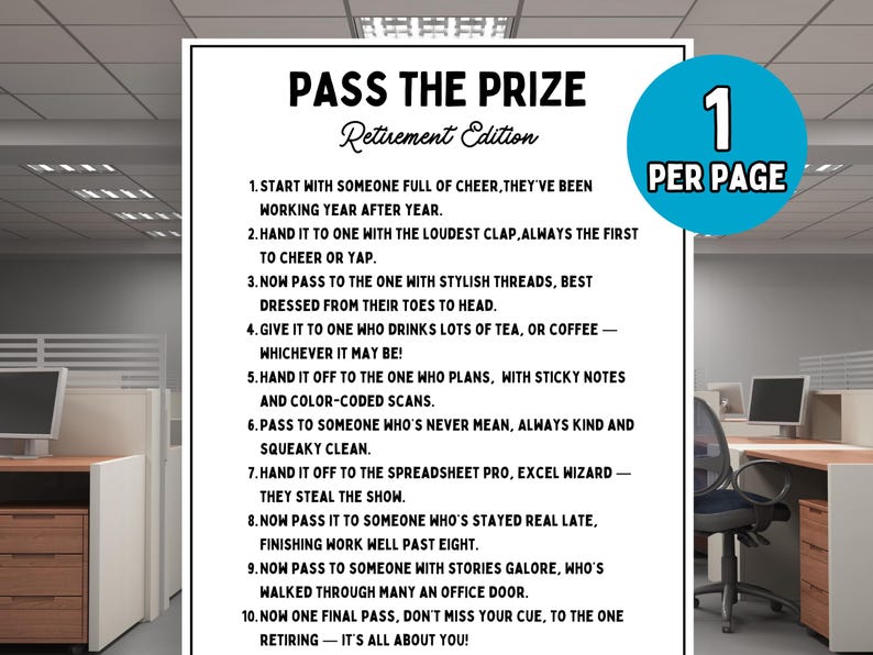 Retirement Party Game, Pass the Prize Rhyme (PDF Pattern) - Etsy