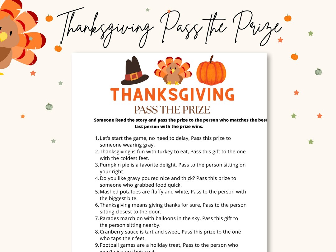 Thanksgiving Pass the Prize Game, Friendsgiving Games, Pass the Prize ...