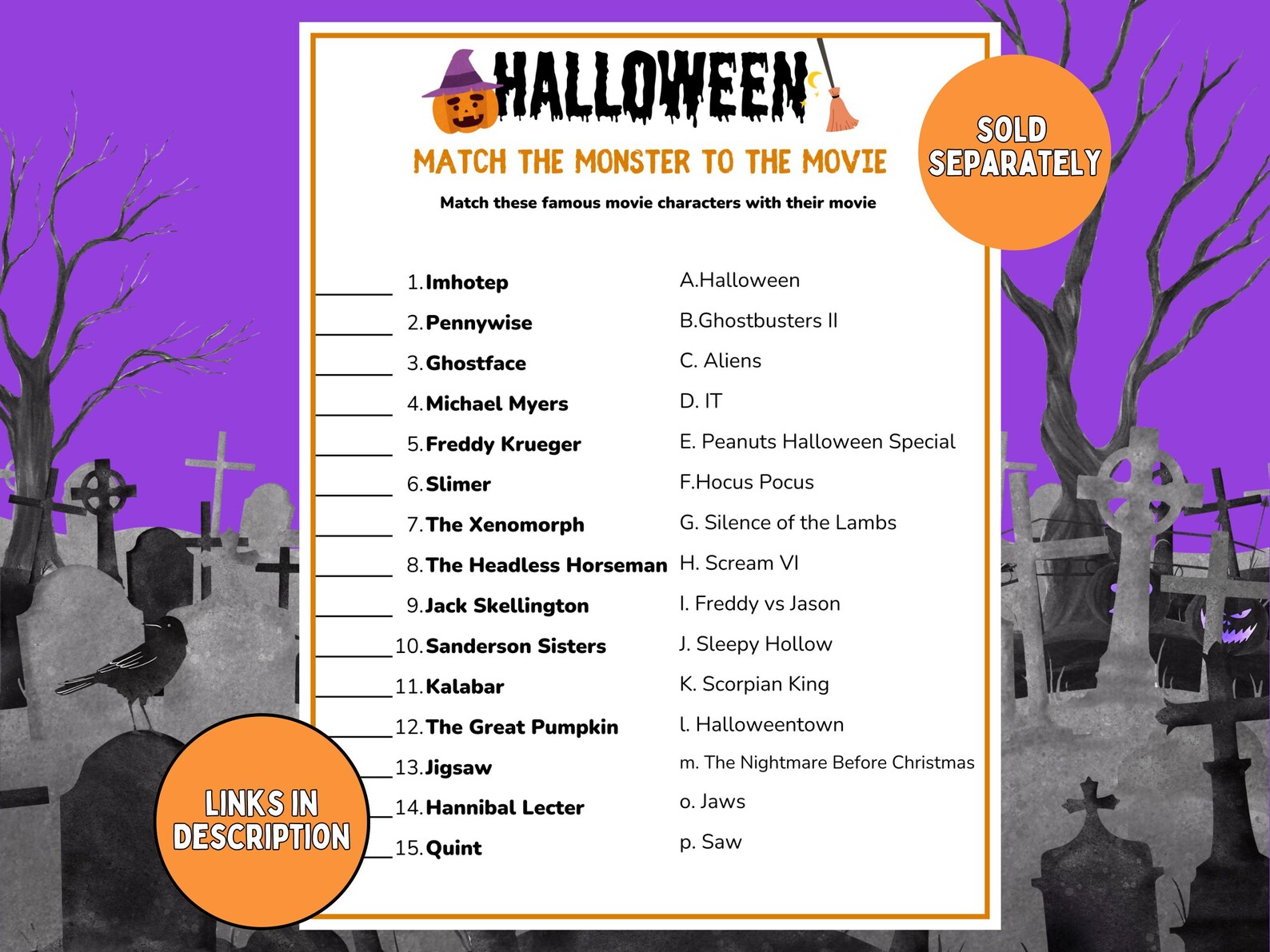 Halloween Scary Movie Trivia Game, Halloween Printable Games, Horror ...