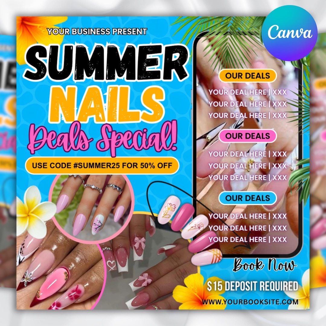Summer Nail Special Flyer, Nail Tech Sale Flyer, Nail Flash Sale Flyer ...
