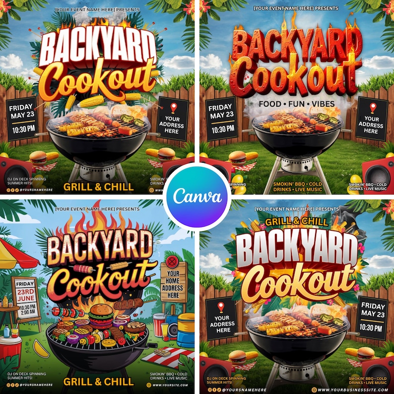 Backyard Cookout Flyer Bundle, BBQ Party Invitation (canva Template) - Etsy