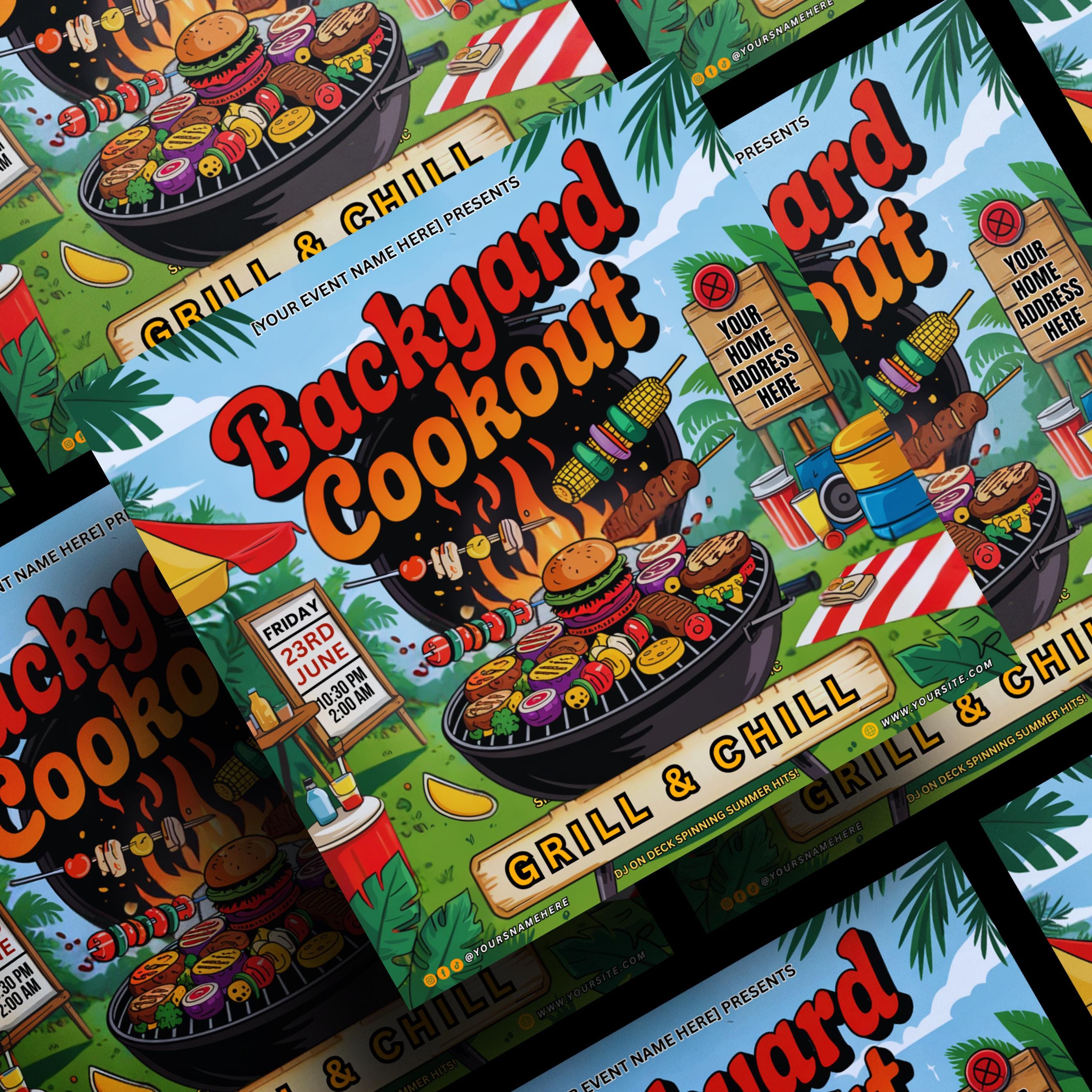 Backyard Cookout Flyer, BBQ Flyer, Summer Cookout Flyer, DIY Canva ...