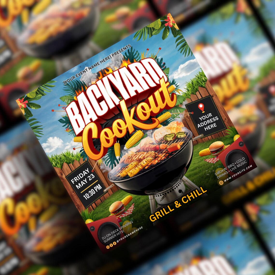 Backyard Cookout Flyer, BBQ Flyer, Summer Cookout Flyer, DIY Canva ...