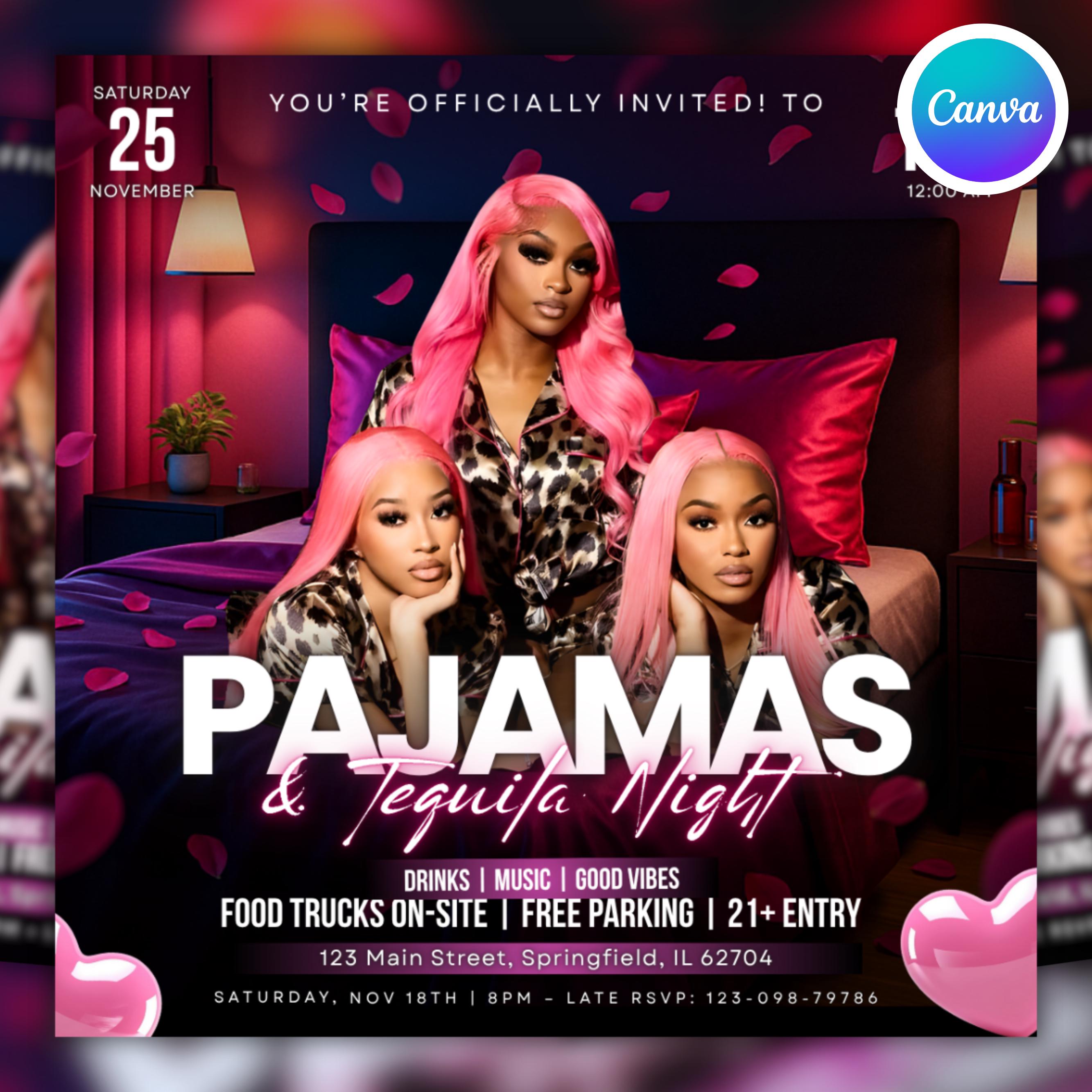 Editable Pajama Party Flyer, Pink Sleepover Invite (digital Download ...