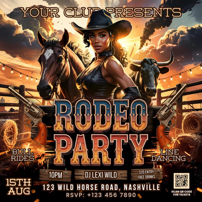 Western Party Flyer: Editable Canva Template, Social Media Announcement ...