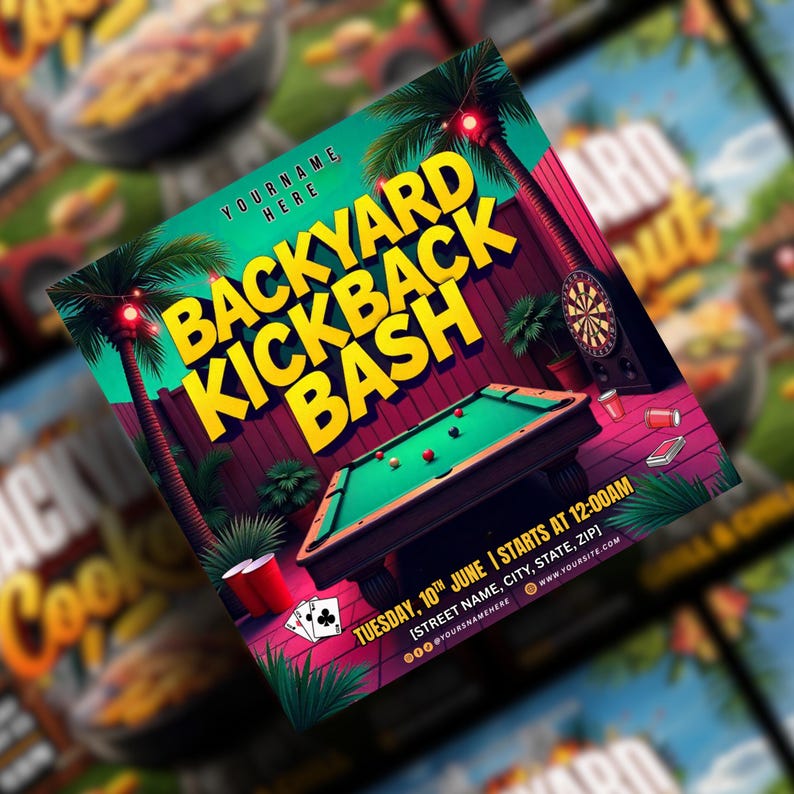 Backyard Kickback Party Flyer Template, Summer Games Social Media ...