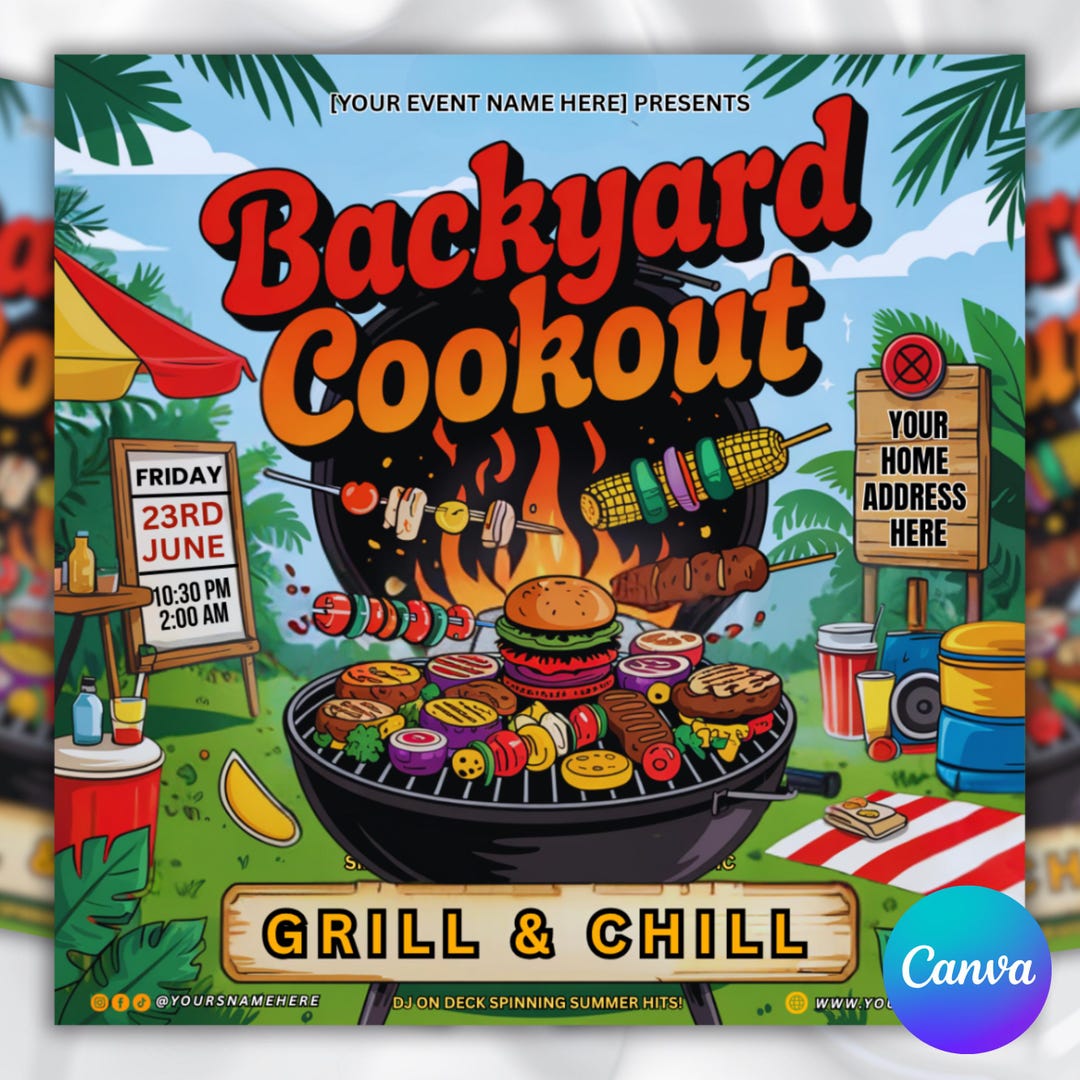 Backyard Cookout Flyer, BBQ Flyer, Summer Cookout Flyer, DIY Canva ...