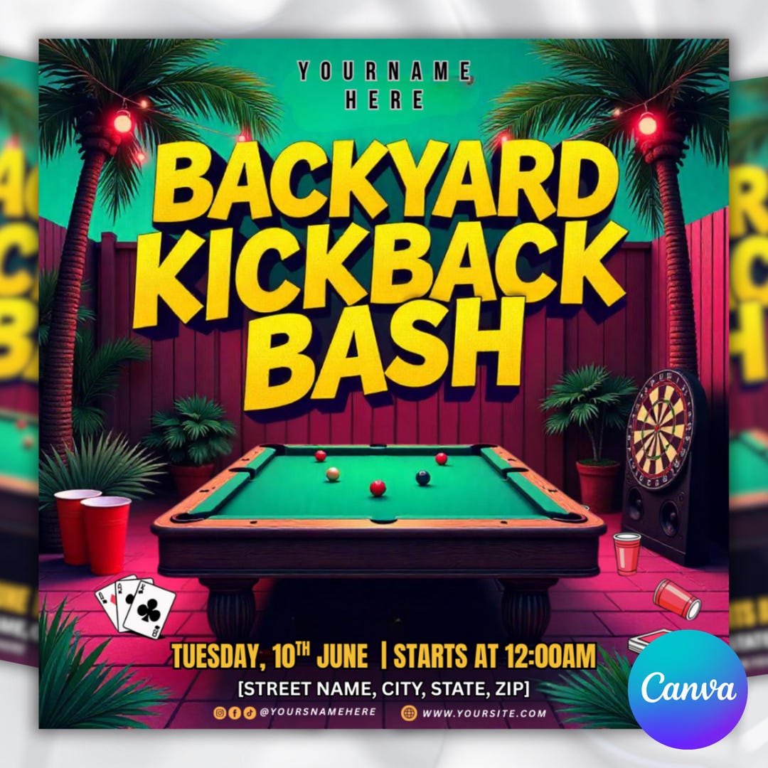 Backyard Kickback Party Flyer Template, Summer Games Vibe Invite (canva ...