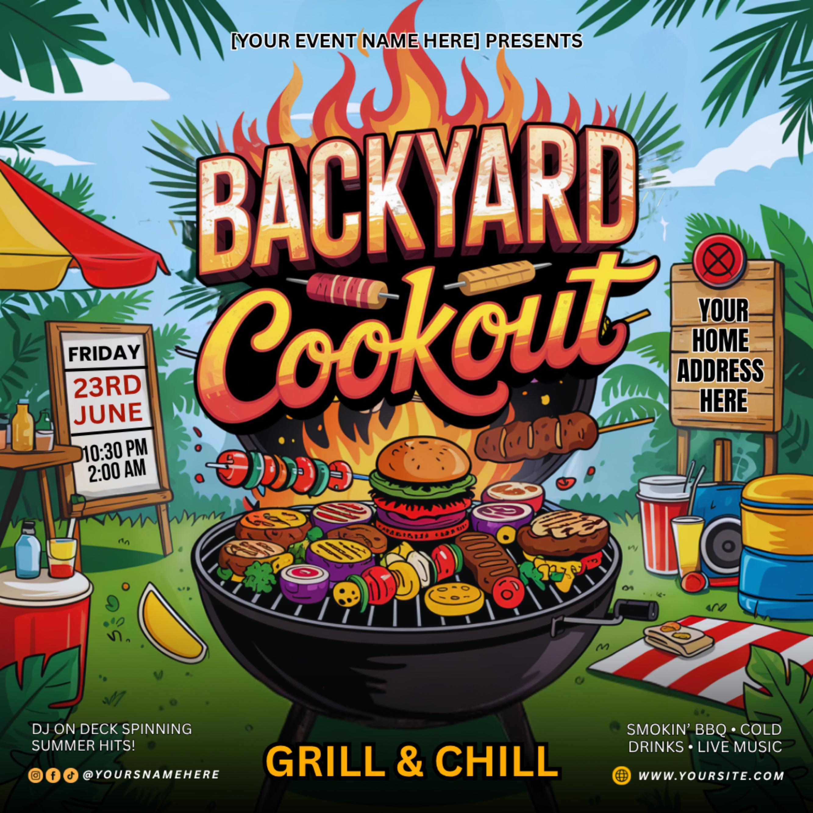 Backyard Cookout Flyer, Summer BBQ Party Invitation (canva Template) - Etsy