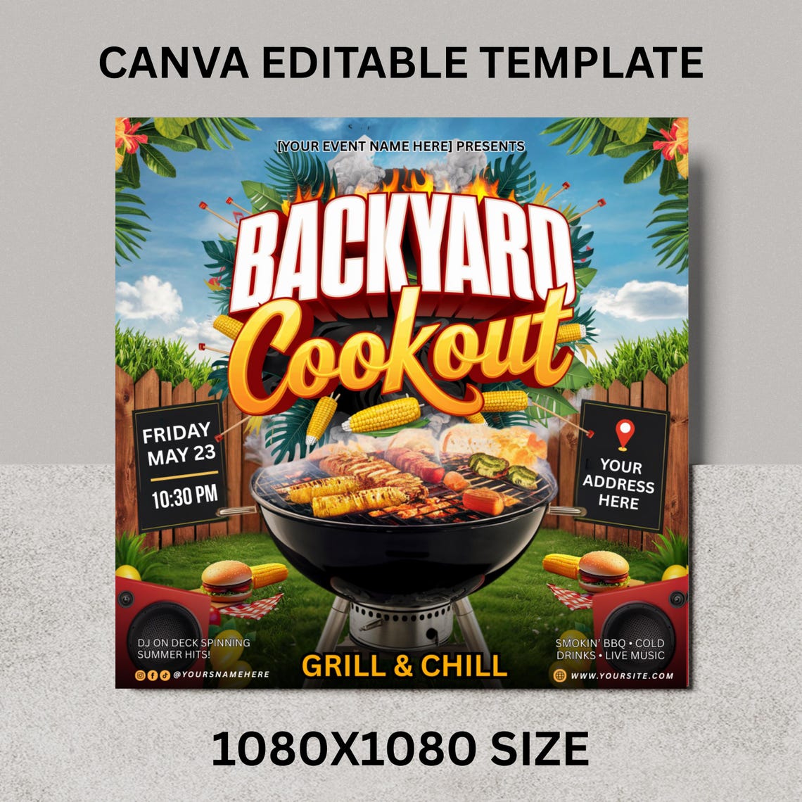 Backyard Cookout Flyer Bundle: DIY Canva Template (social Media & Print ...