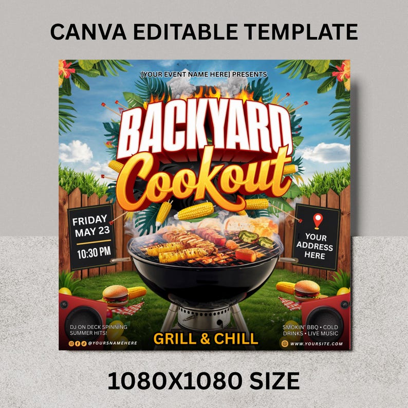 Backyard Cookout Flyer Bundle, BBQ Party Invitation (canva Template) - Etsy